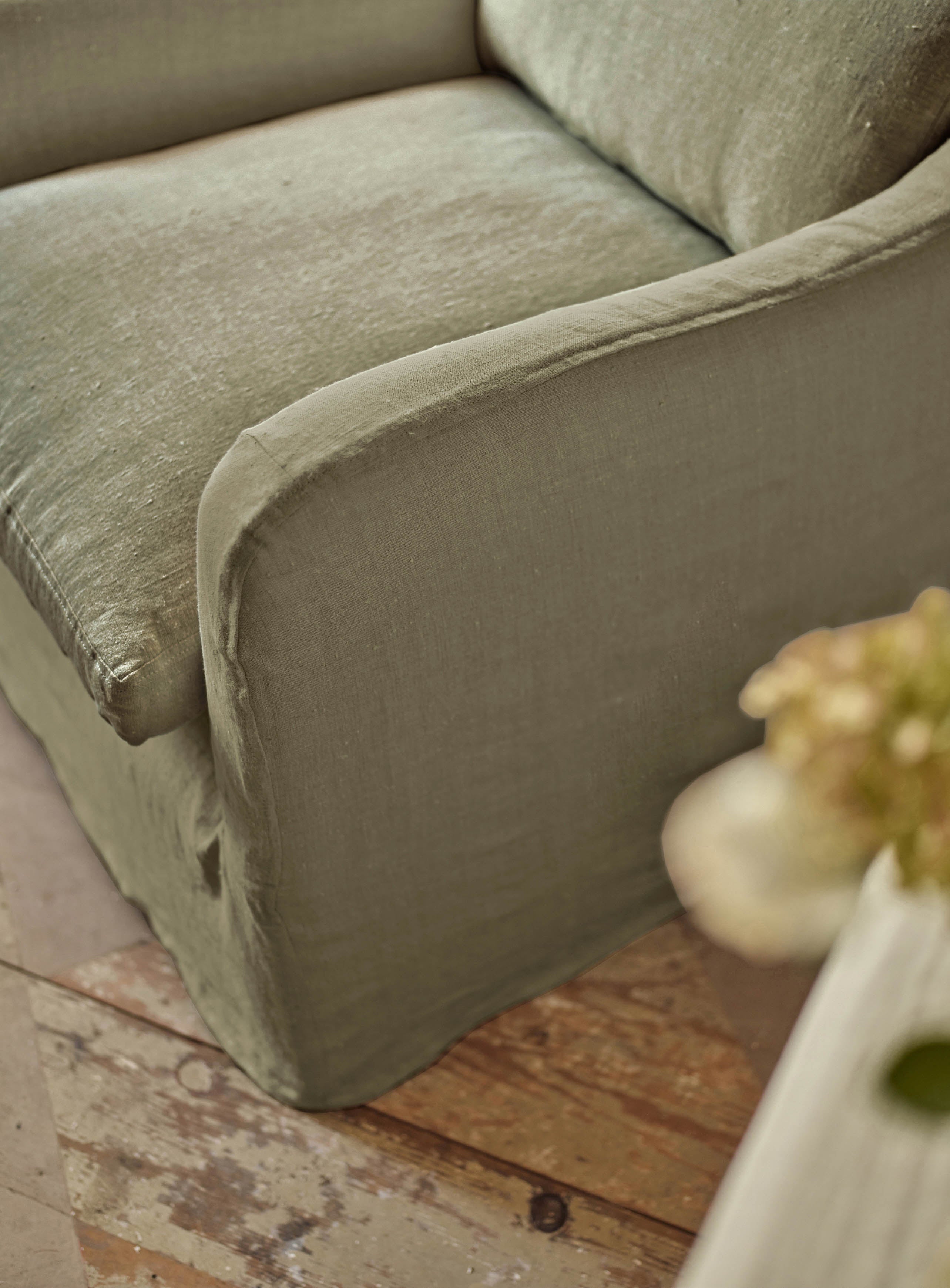 Warren Loose Cover Armchair, Olive Linen | Rowen & Wren