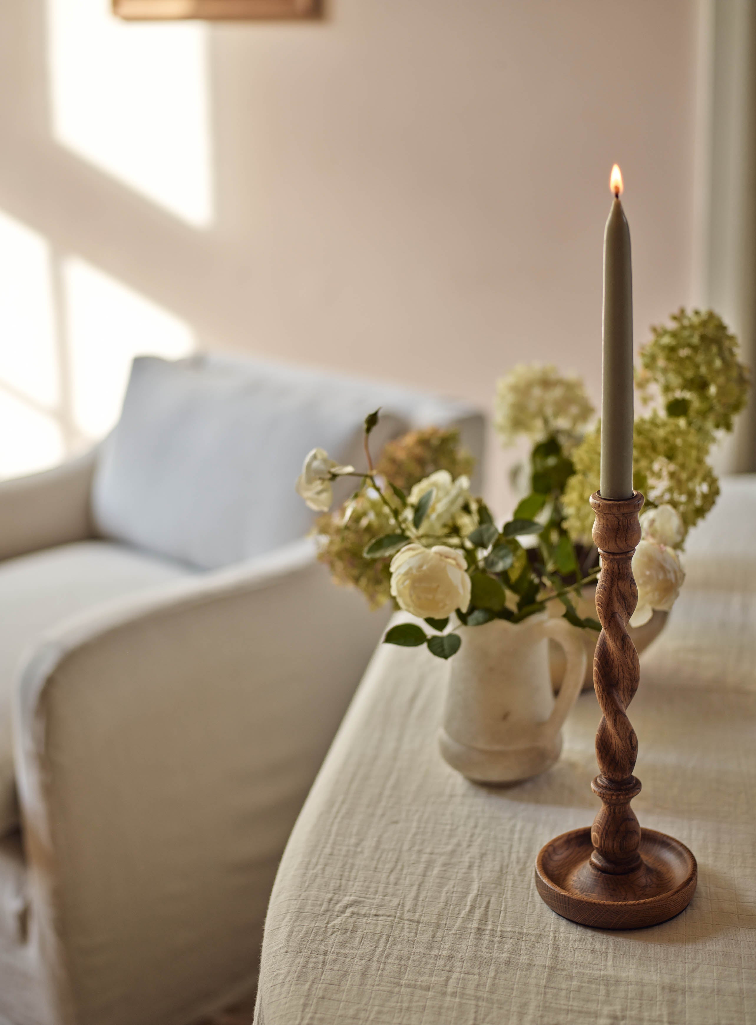 Beeswax Dinner Candles, Light Sage, Set of Two | Rowen & Wren