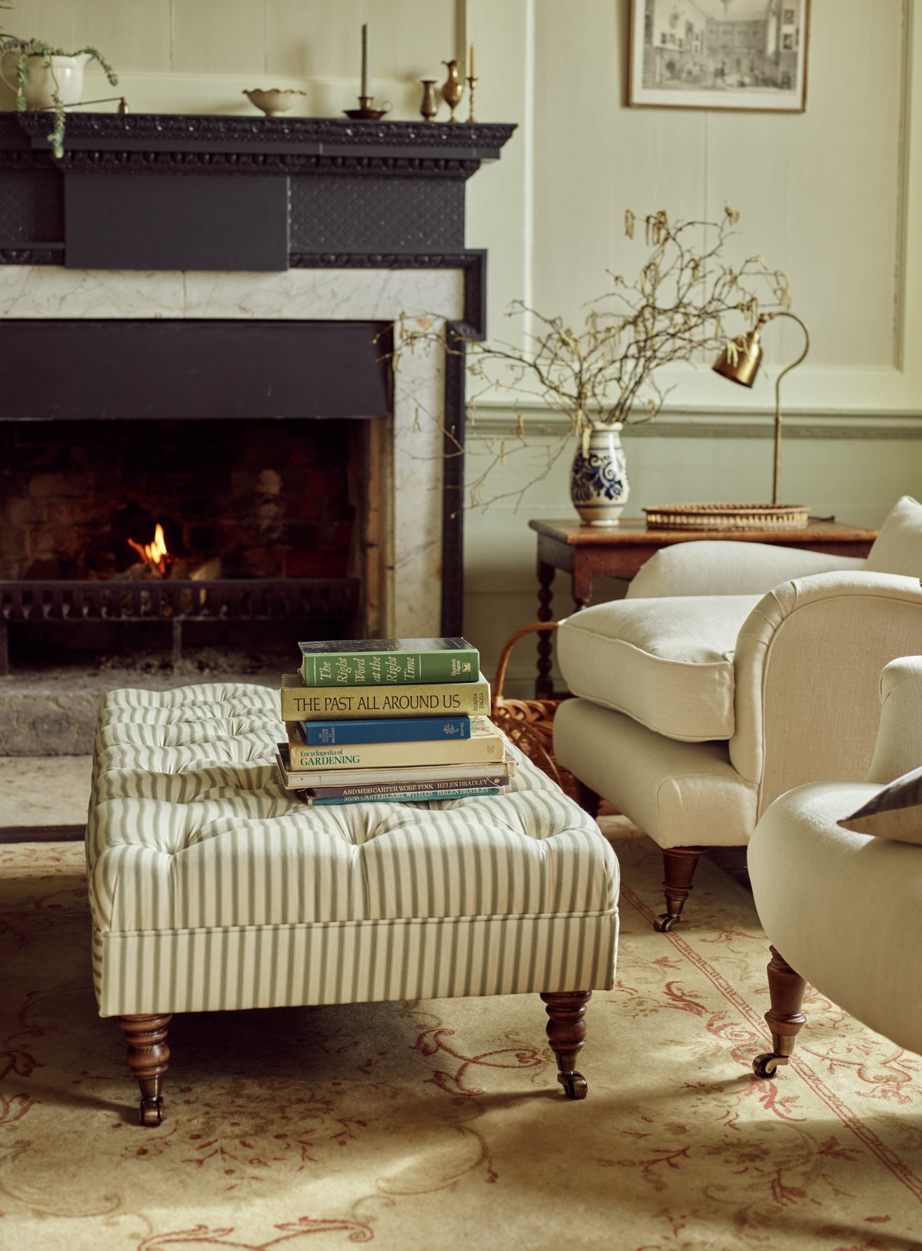 Elbert Ottoman, Sage Stripe | Rowen & Wren