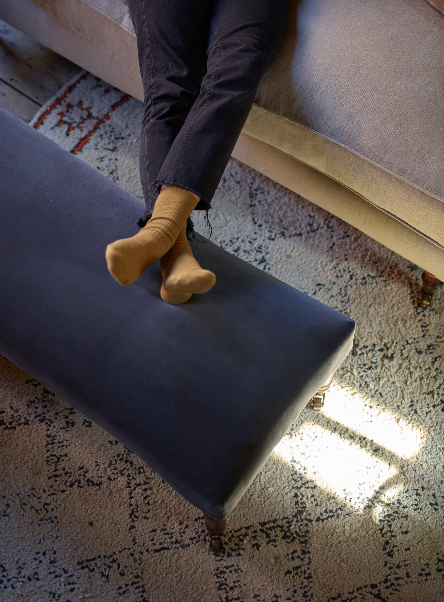 Edmund Footstool, Large, Rust Linen | Rowen & Wren