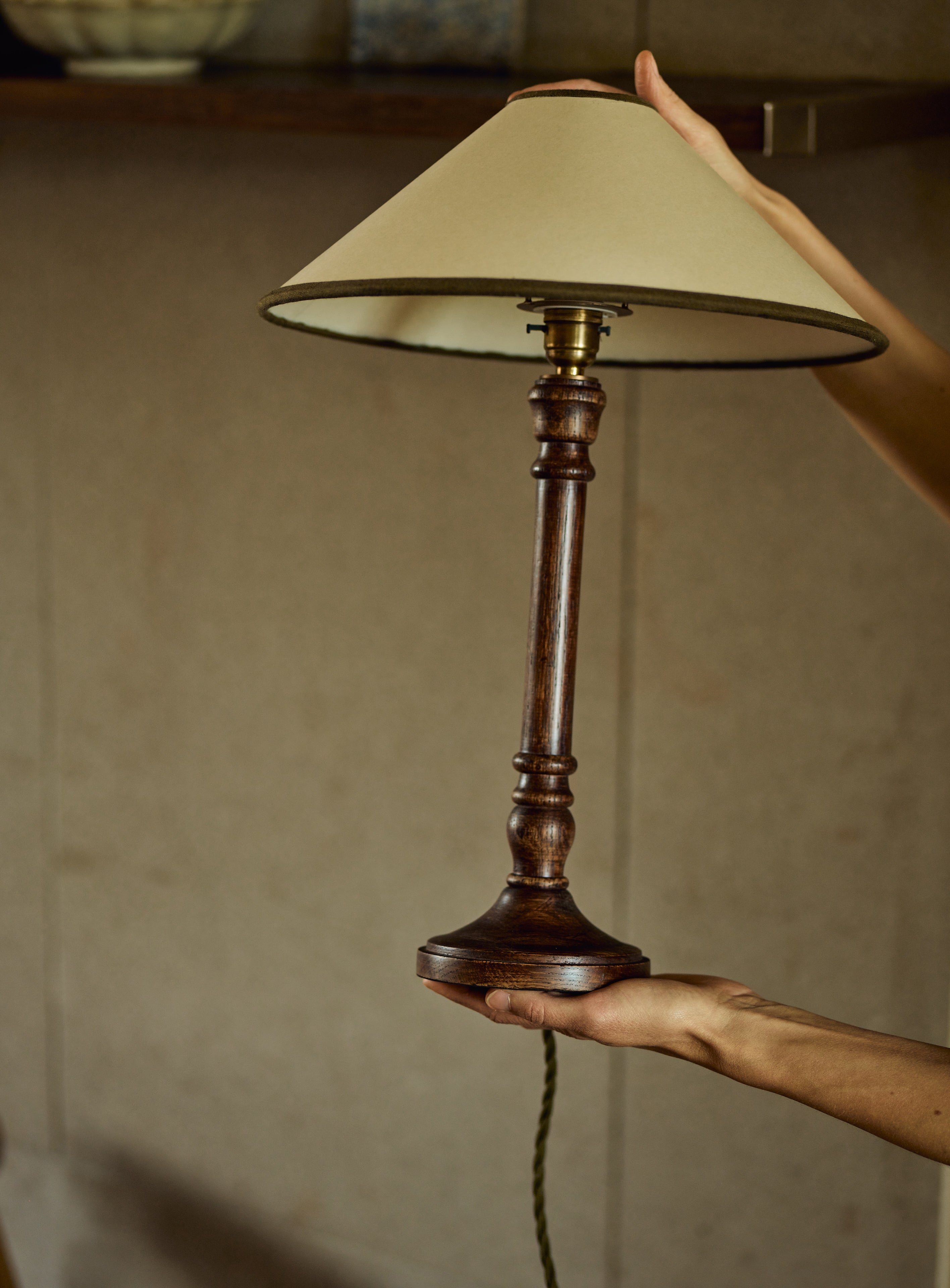 Arlo Card Lampshade, Medium, Olive Trim | Rowen & Wren