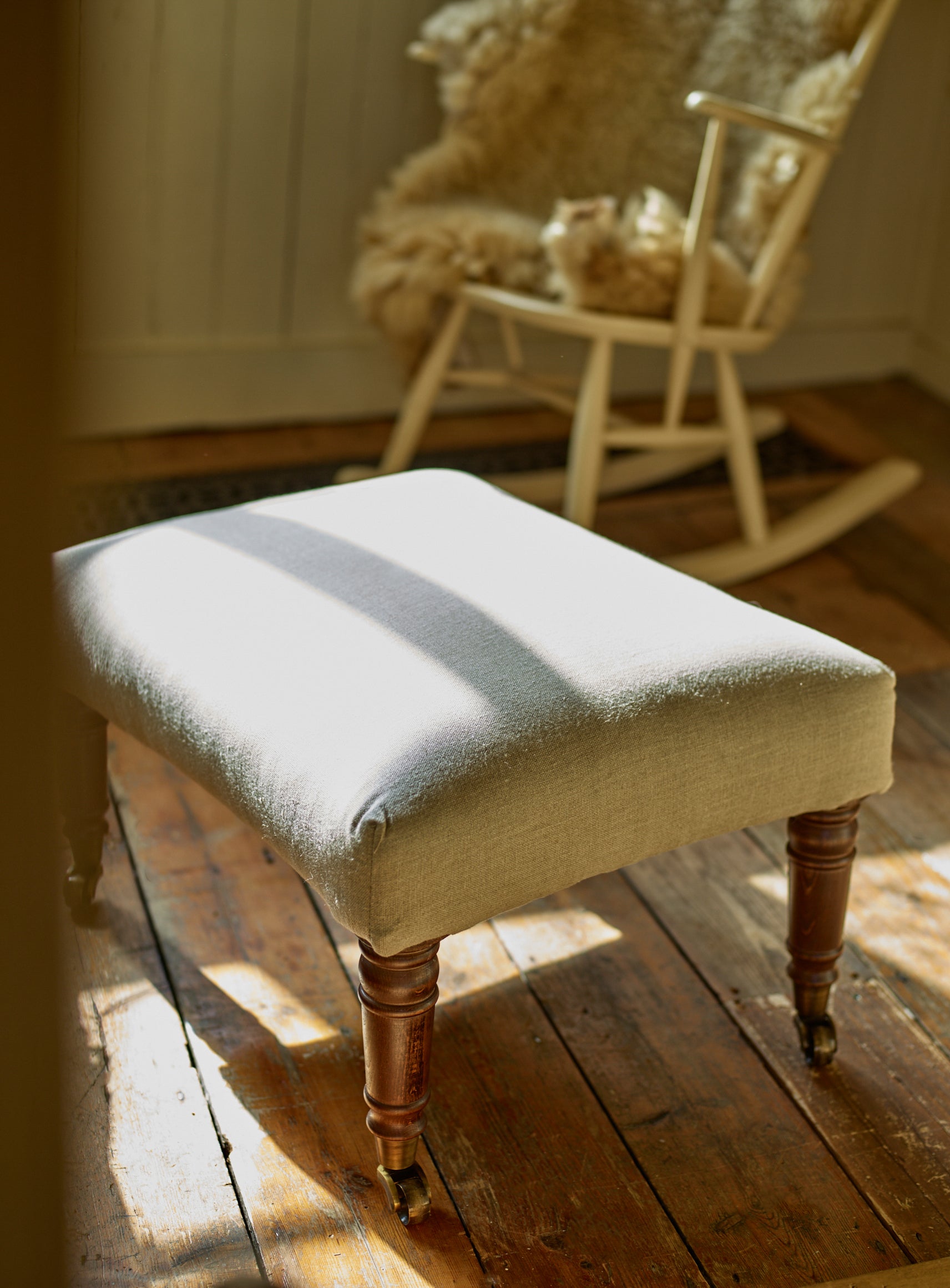 Edmund Footstool, Small, Natural Linen | Rowen & Wren