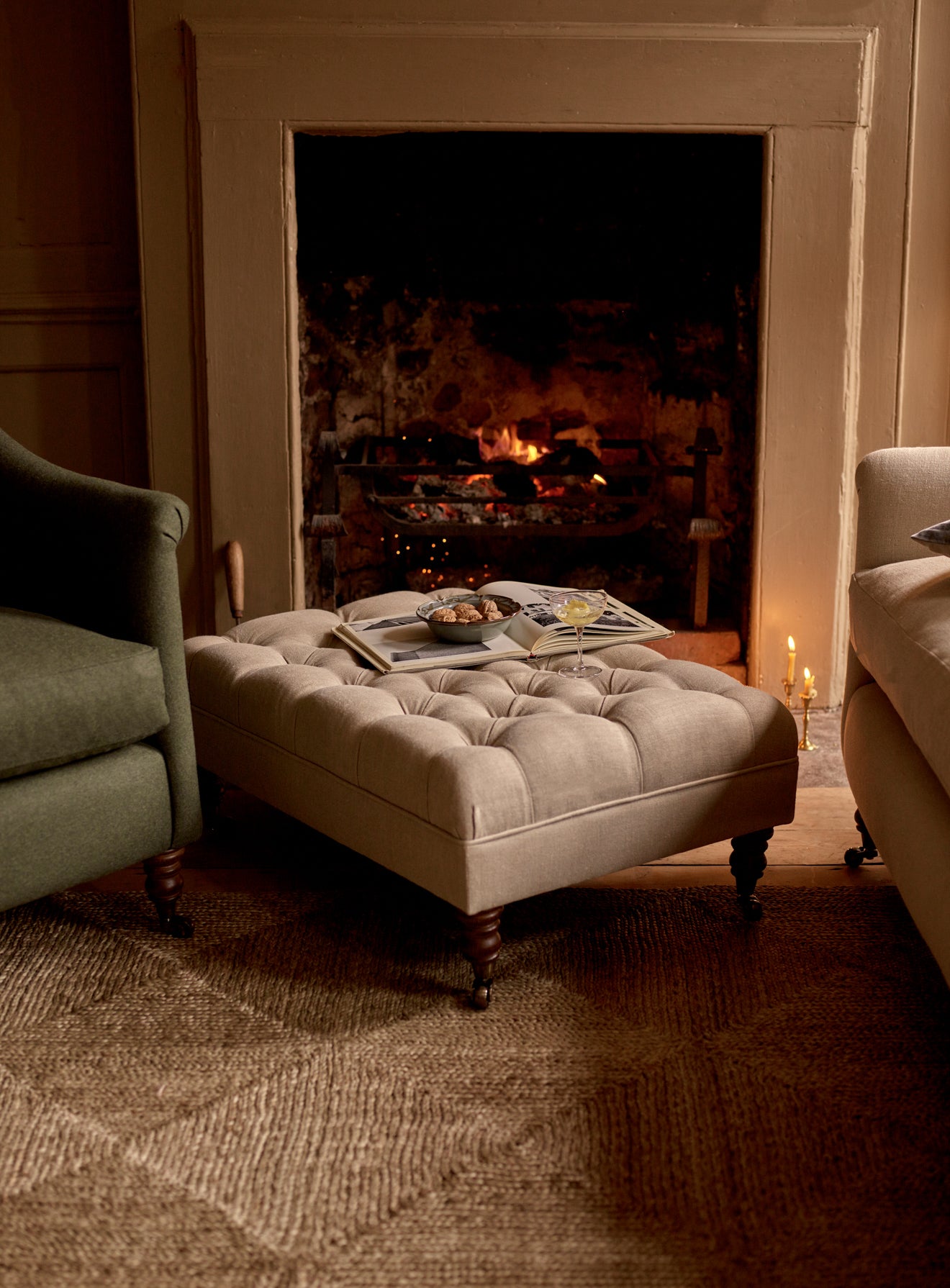 Elbert Footstool, Sage Stripe | Rowen & Wren